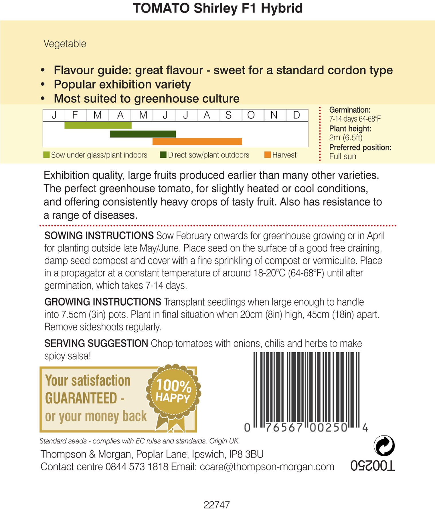 Thompson and Morgan Tomato Shirley F1 Hybrid - Willowbrook Nursery and ...