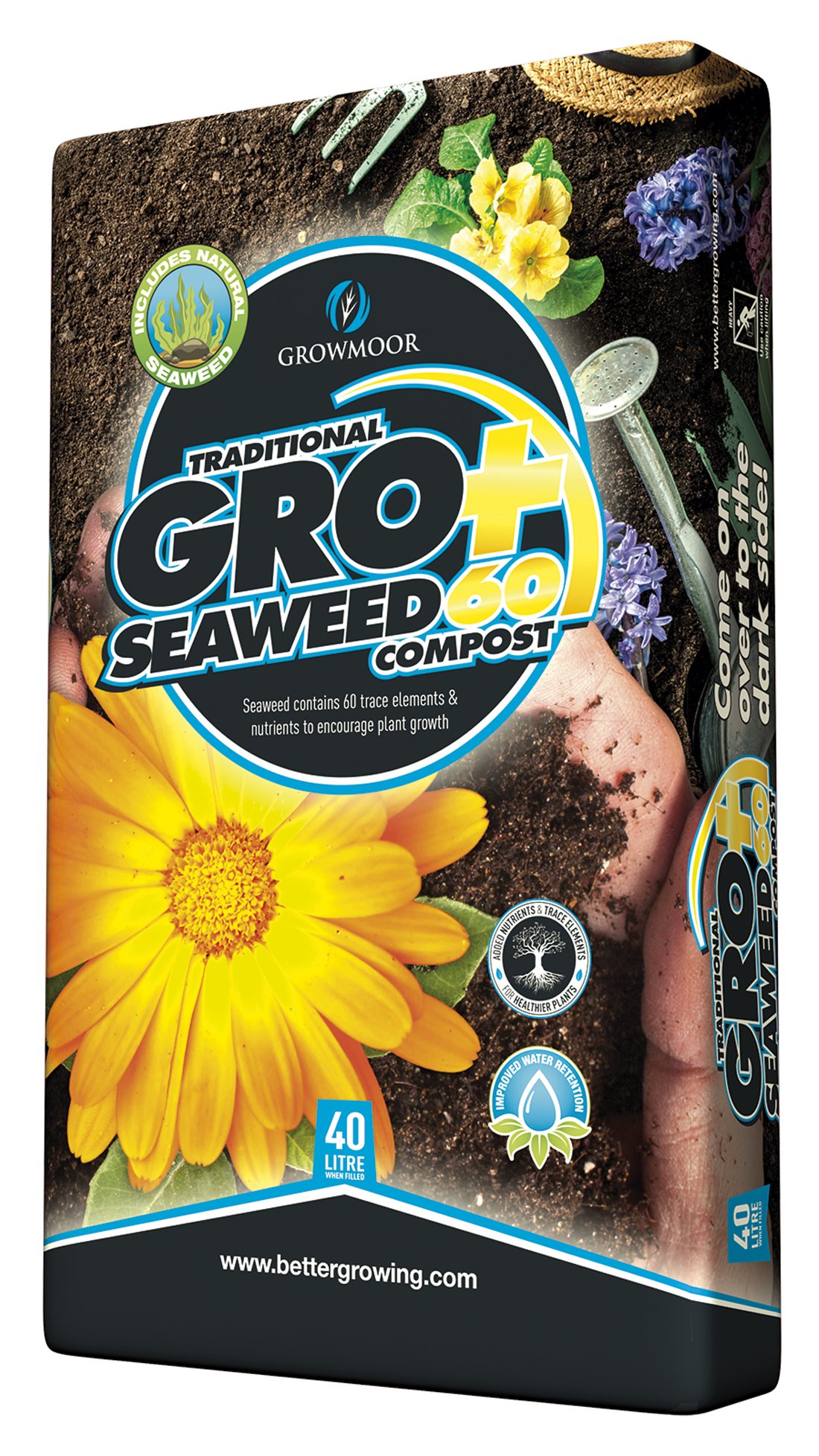 Growmoor Peat Free Traditional Gro+ Seaweed 60 Compost - 40L ...