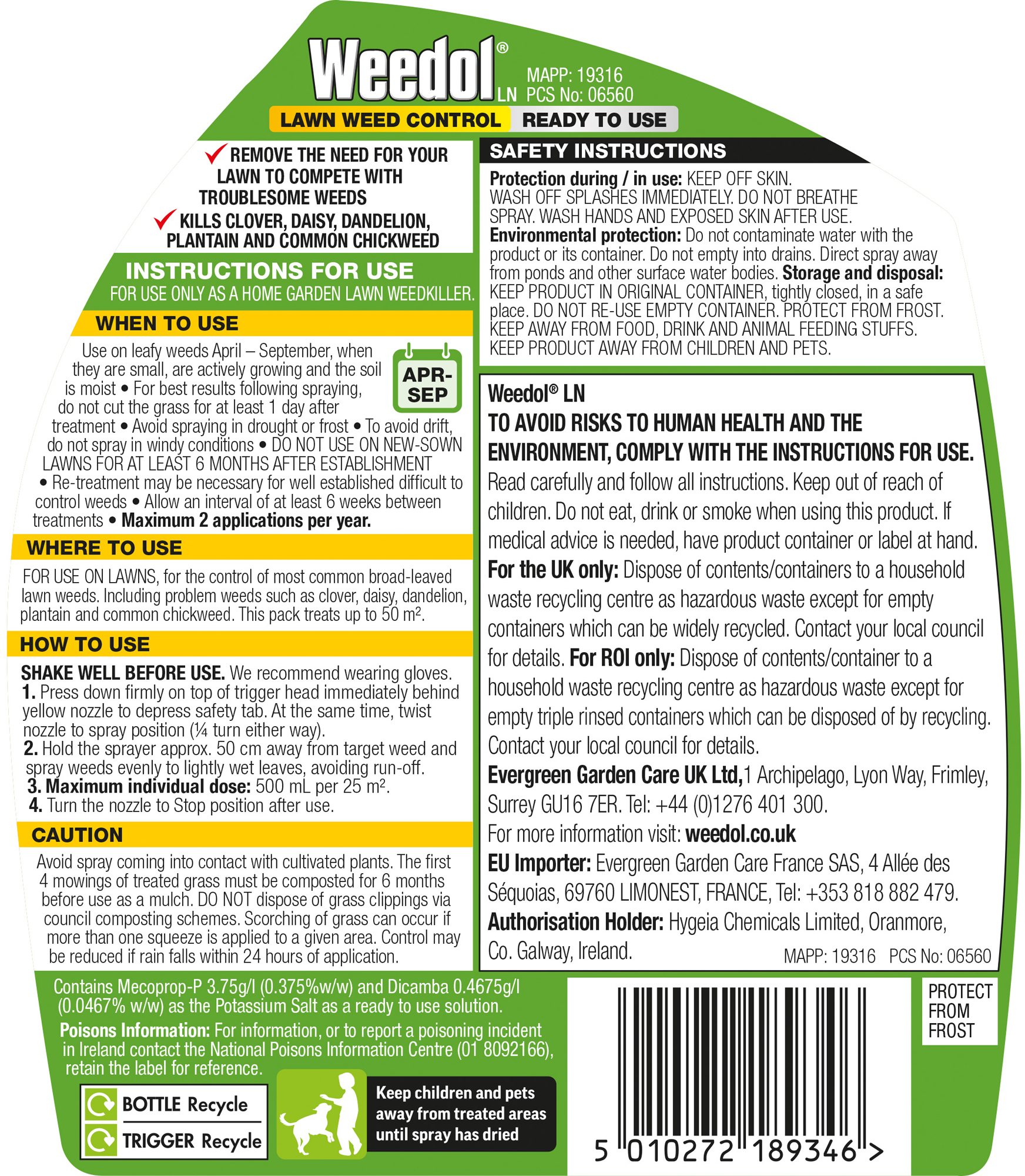 Weedol WEEDOL Gun! LN Lawn Weedkiller Ready to Use 1L - Willowbrook ...