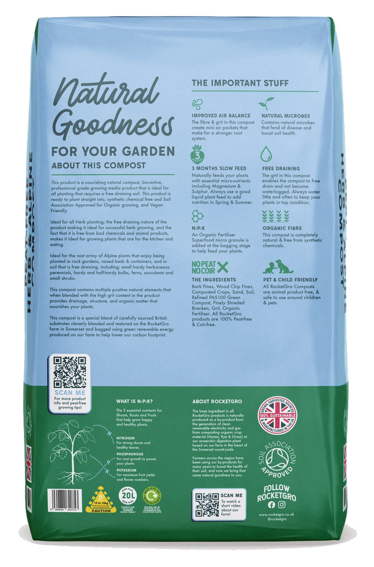 RocketGro ROCKETGRO Herb & Alpine Compost 20L - Willowbrook Nursery and ...